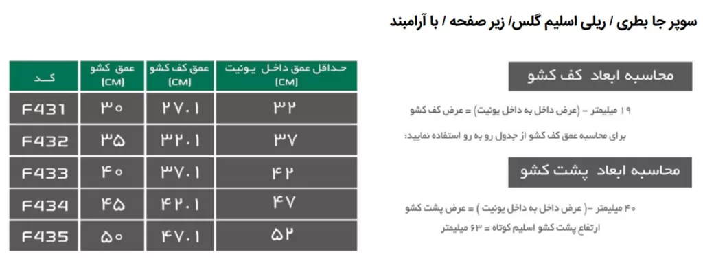 سوپر لردر دو طبقه کوتاه زیر صفحه اسلیم گلس با عرض آزاد و عمق ۳۰ تا ۵۰ ...